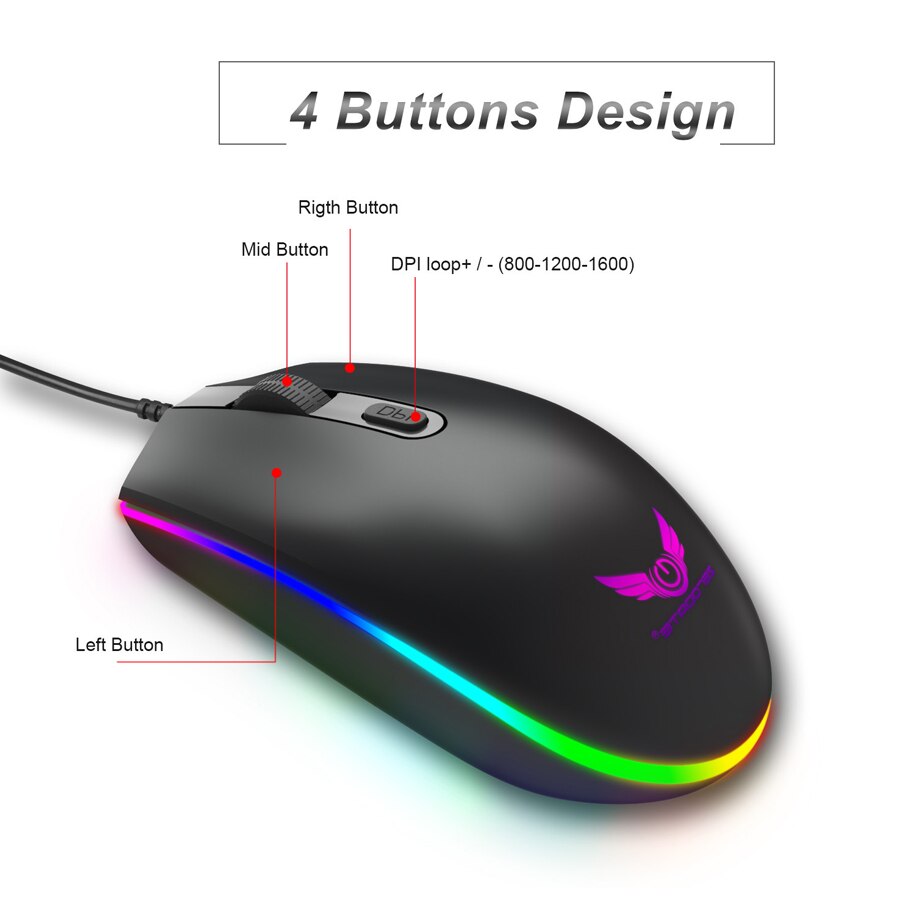 ZERODATE V6 USB Wired Mouse LED Colorful Breathing... – Grandado