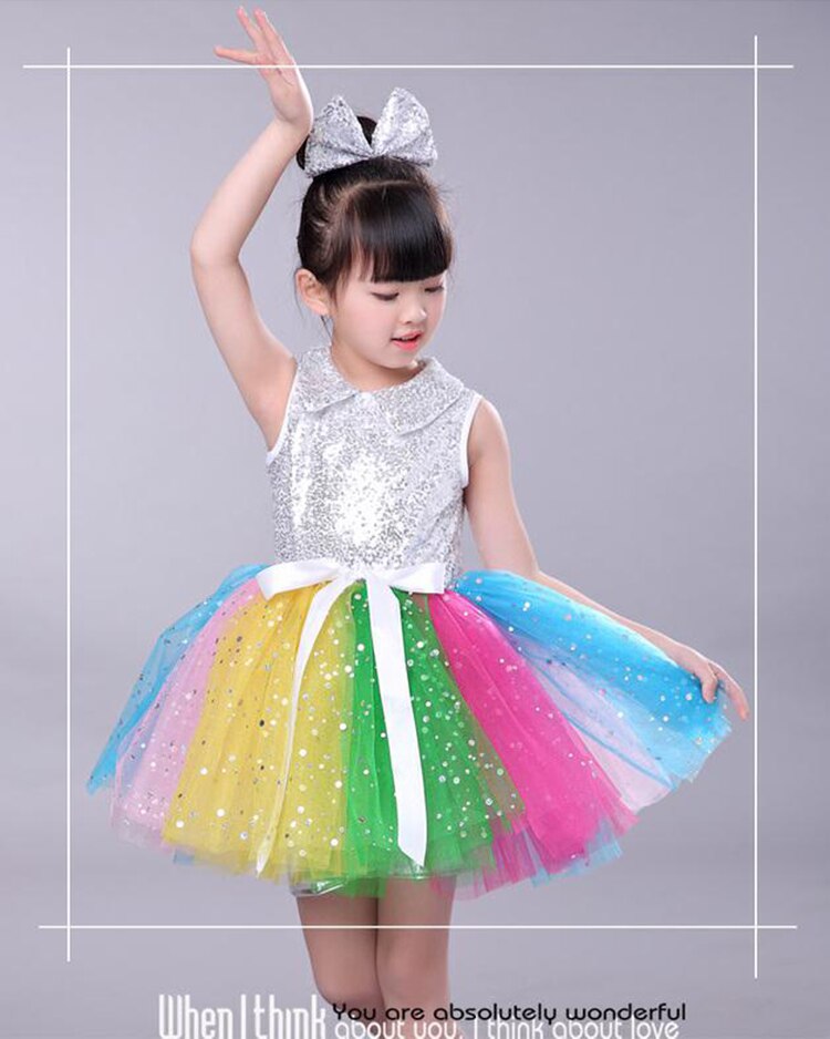 Girl Tutu Modern Dance Costume Children Sequin Jaz... – Vicedeal