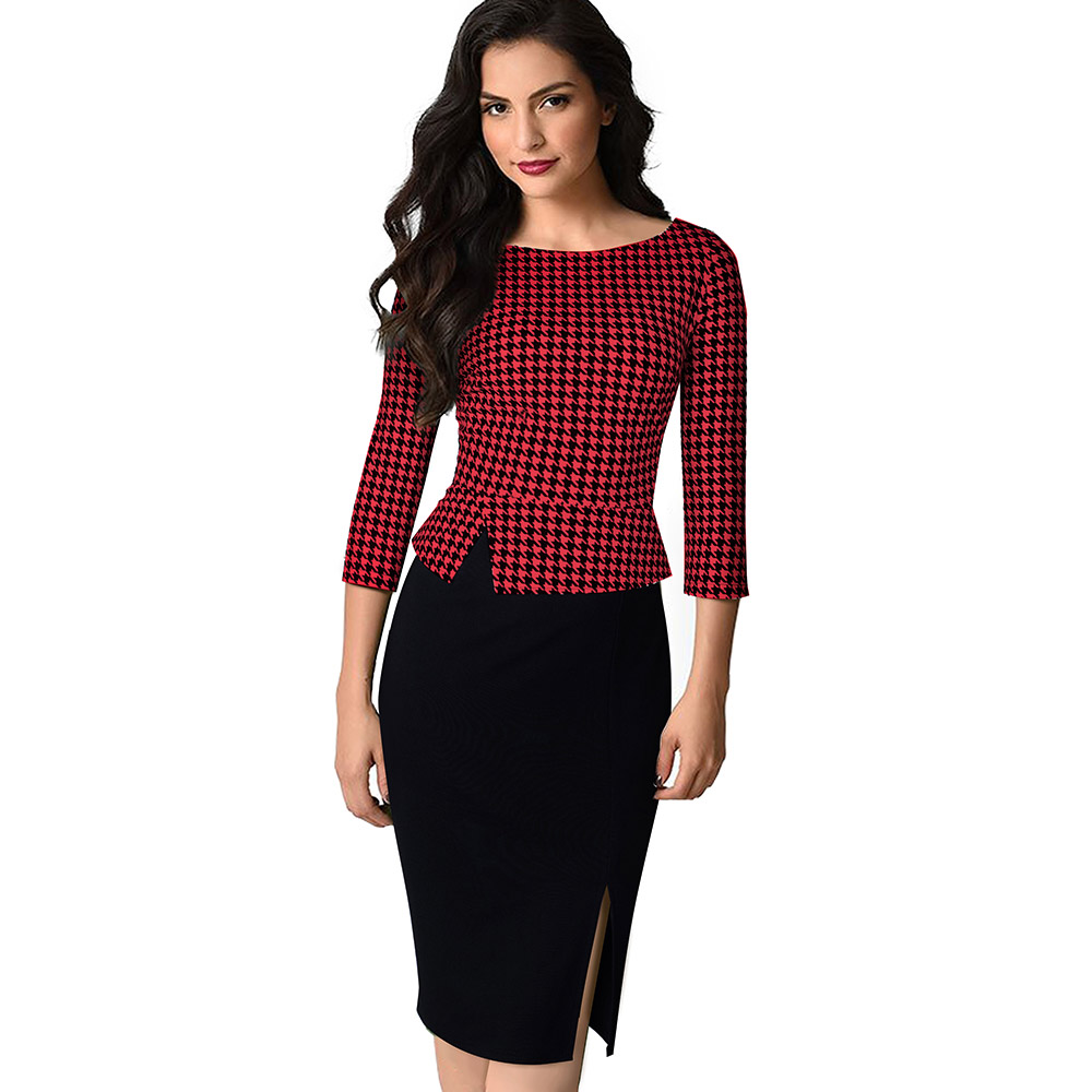 Nice-forever Vintage Houndstooth Patchwork Office ... – Vicedeal