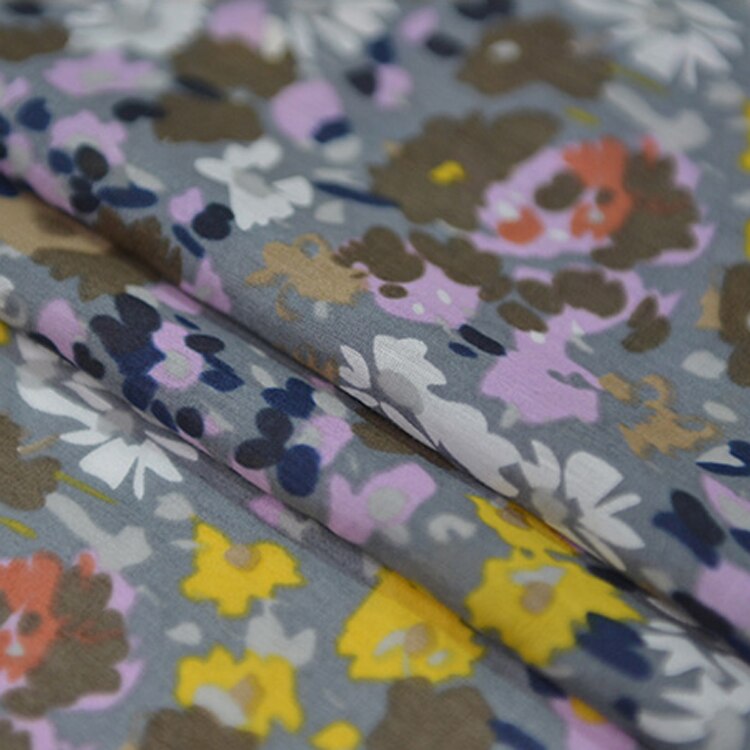 Abstract floral print natural silk and cotton blen... – Grandado