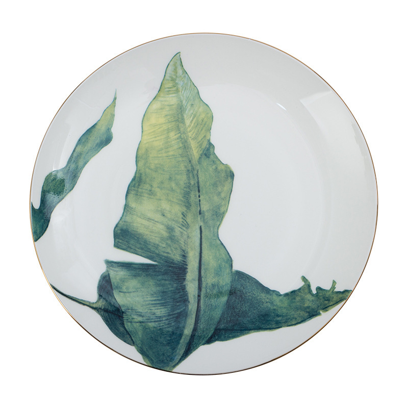 Round Green Plants Porcelain Dinner Plate Set 8 in... – Grandado