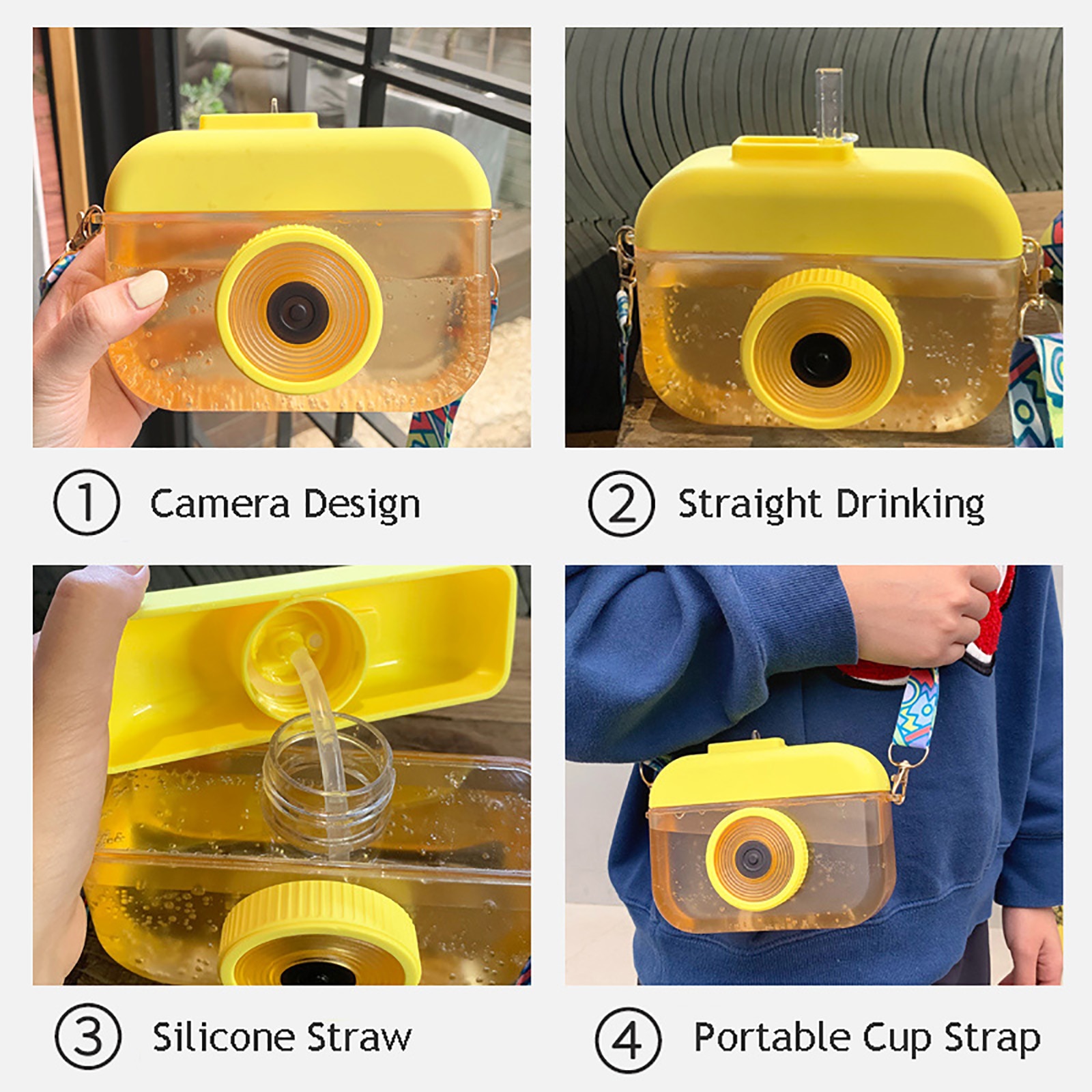 400ml Cute Water Bottles Straw Camera Shape Adjust... – Grandado