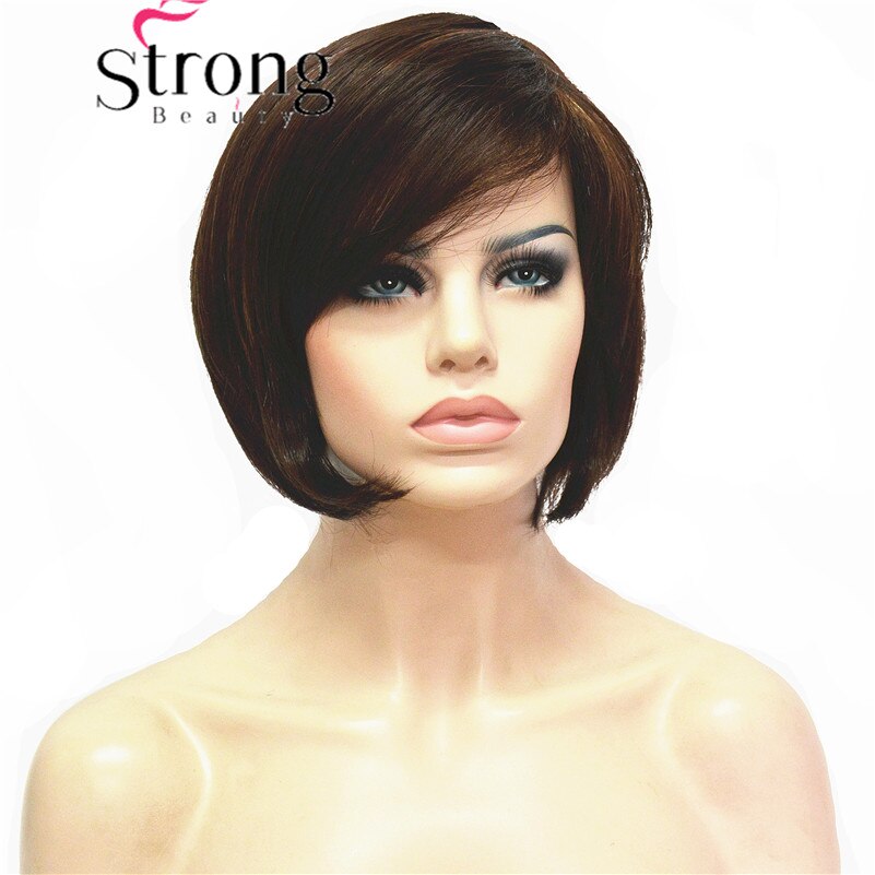 StrongBeauty Short Straight Dark Brown Highlighted... – Vicedeal