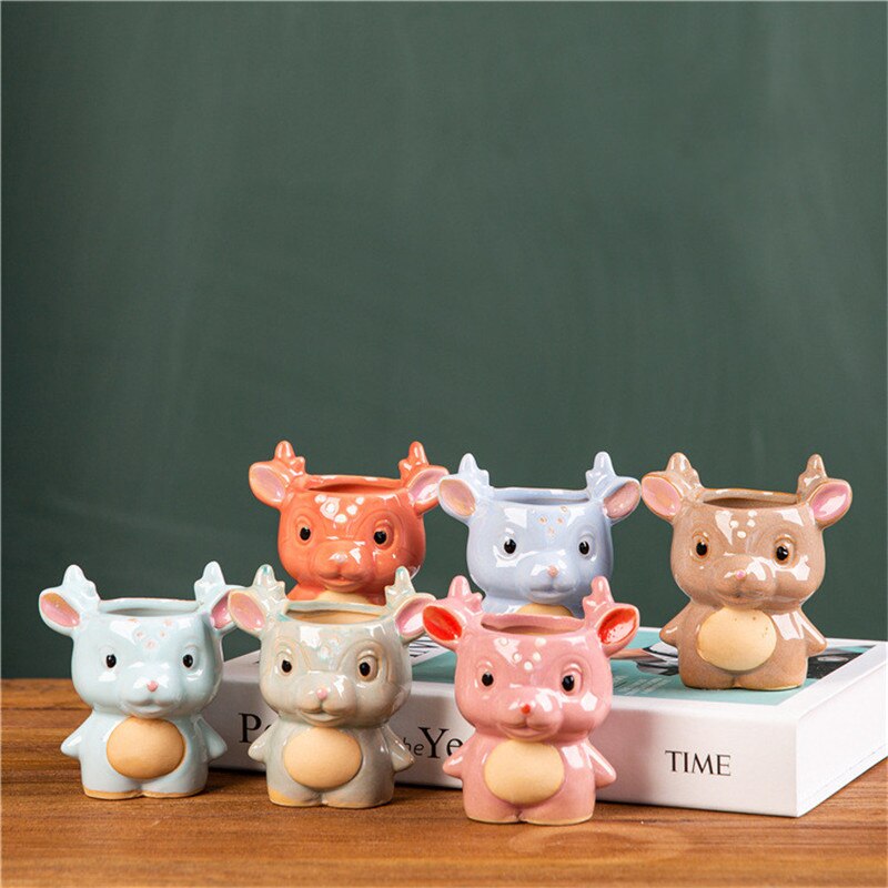 Nordic Ceramic Cute Cartoon Animal Shaped Small Fl... – Grandado
