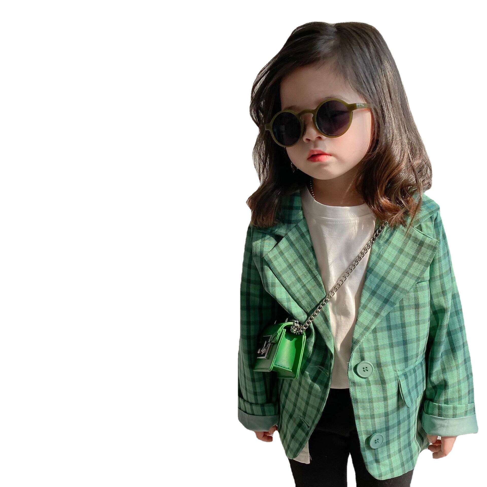 2022 Spring Girls Plaid Coat Green Jacket – Grandado
