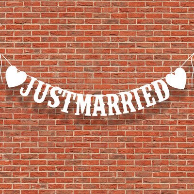 Just Married White Banner Rustic Garland Vintage P... – Vicedeal