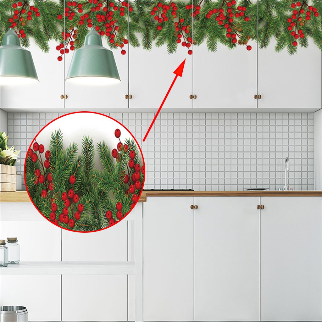 Kerst Groene Plant Rood Fruit Muursticker Simulati... – Grandado