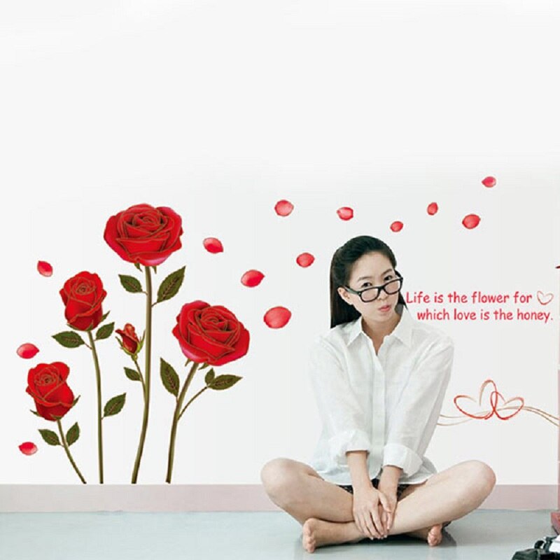 Removable Red Rose Life Is The Flower Quote Wall S... – Vicedeal