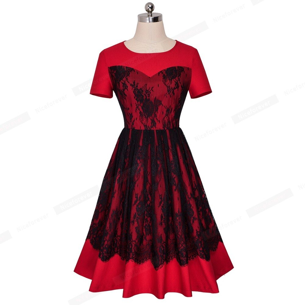 Nice-forever Black Lace Patchwork Dresses Celebrit... – Grandado