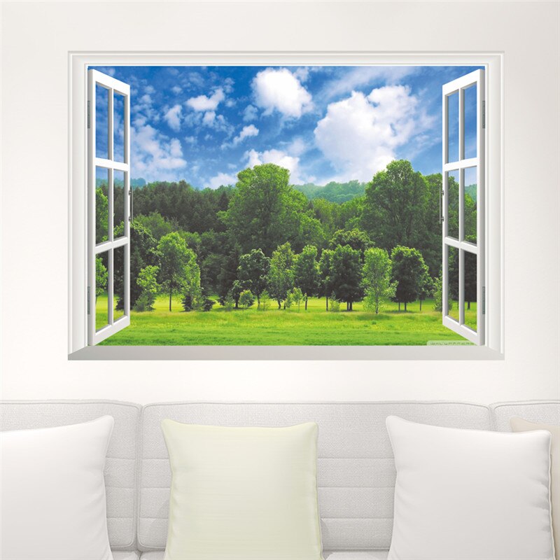 Cartoon Forest Tree Window View Wall Sticker PVC 3... – Grandado
