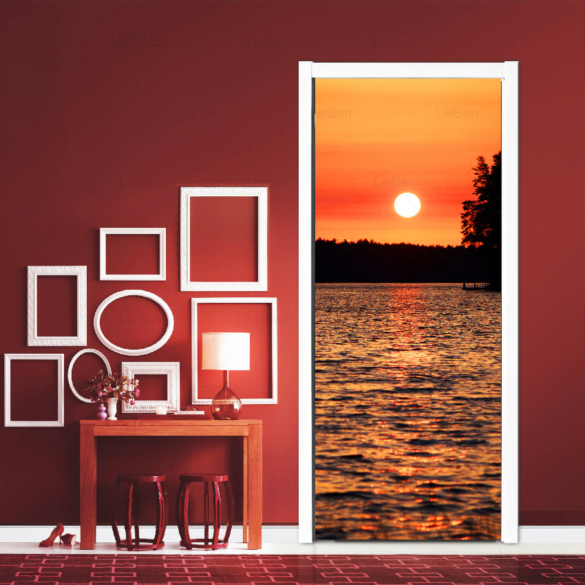 Self Adhesive 3D Door Stickers Sunset Dusk Lake La... – Grandado