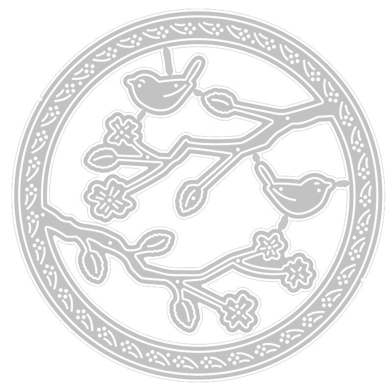 Round Frame Embossing and Branch Birdie Background... – Grandado