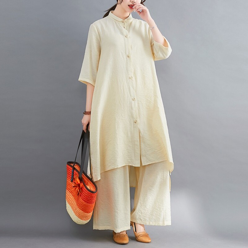 Spring Summer Women Sets Cotton Linen Loose Long B... – Vicedeal