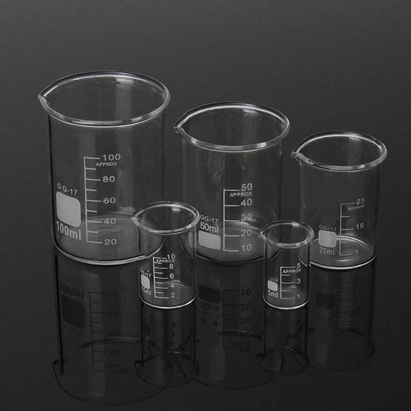 5Pcs Glass Beaker Set 5/10/25/50/100ml Borosilicat... – Grandado