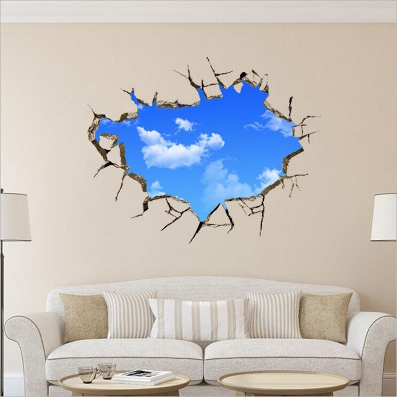 1PCS 3D Stereo Blue Sky And White Wall Stickers Fo... – Grandado
