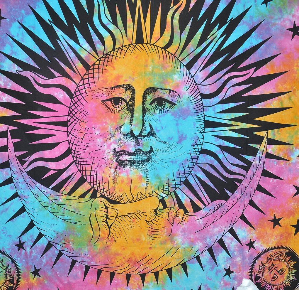 Psychedelic Celestial Indian Burning Sun Moon Hipp... – Grandado