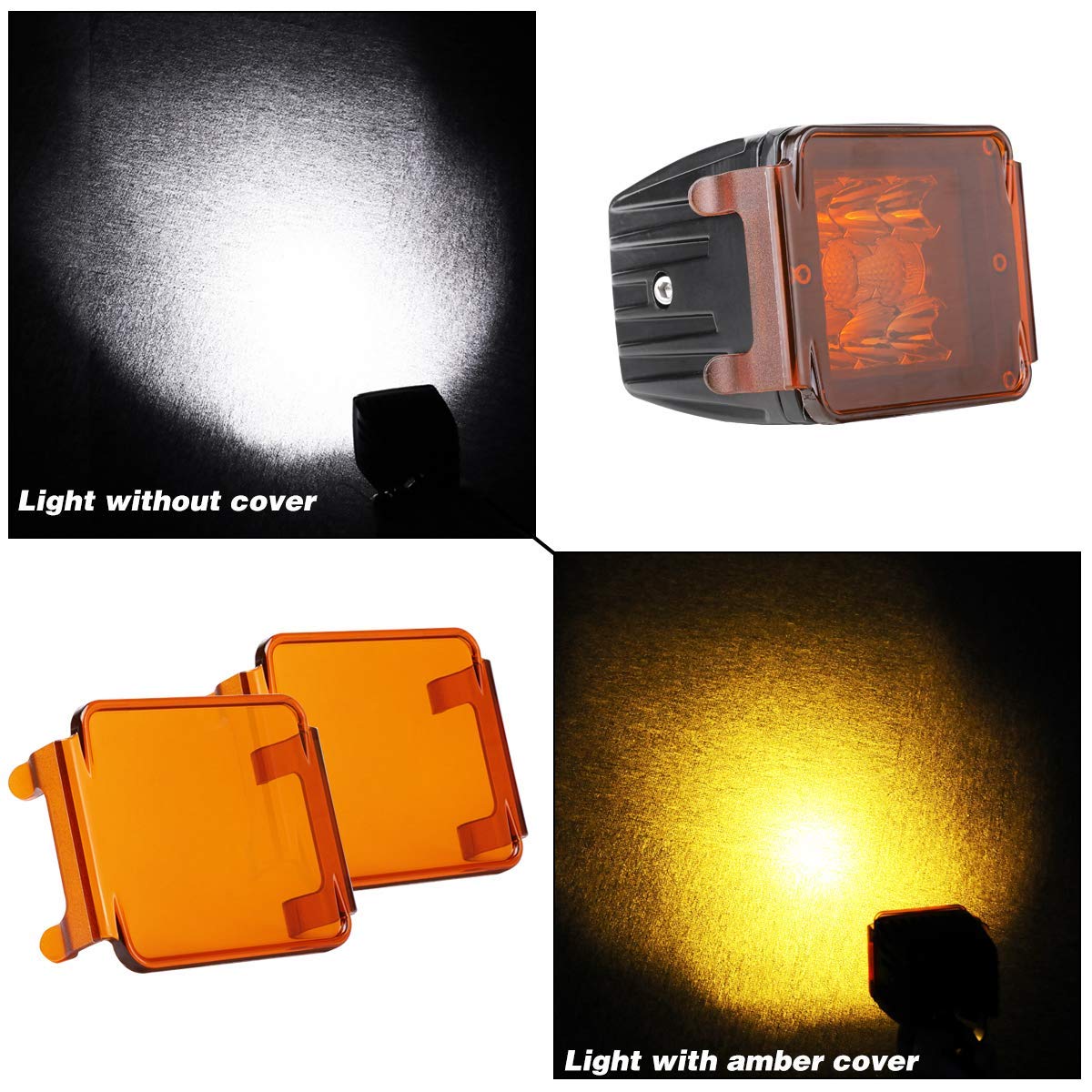 2 Pcs 3 Amber Led Pod Covers Square Led Light Bar ... – Grandado