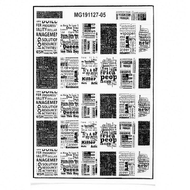 1 Vel Nail Sticker Zwart En Wit Krant Patronen Zel... – Grandado