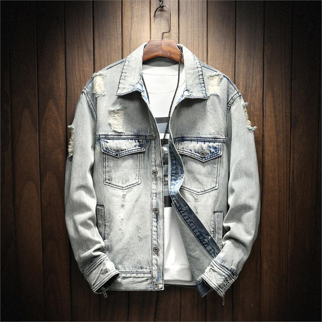Men Vogue Classic Simple Light Gray Denim Jacket M... – Grandado