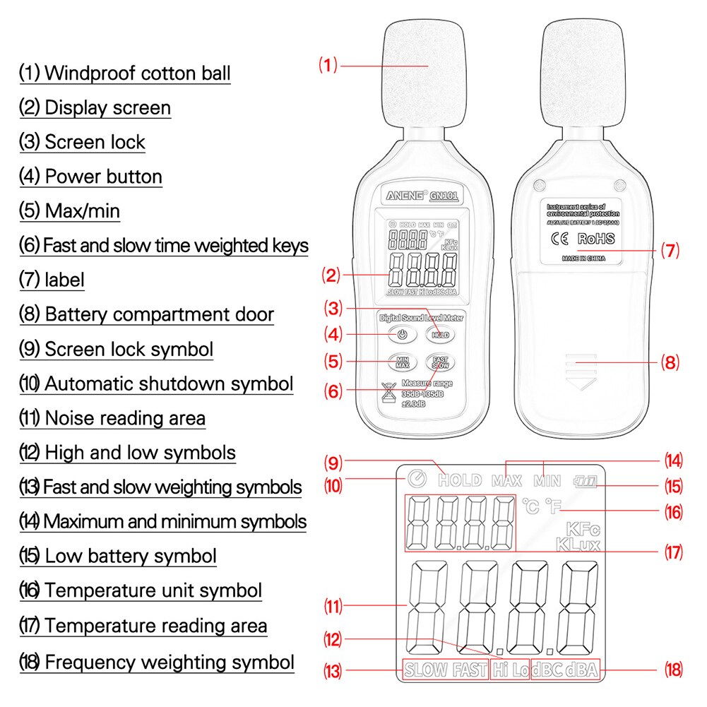 Gn101 digital støjmåler multimeter måling 35-135 d... – Grandado