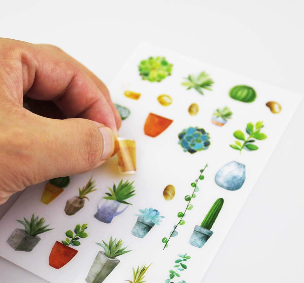 6 Sheets/pack Green Succulent Plants Stickers Set ... – Grandado