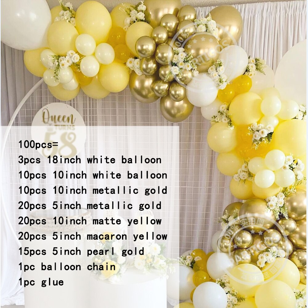 100Pcs Yellow Balloon Garland Kit White Metal Gold... – Grandado