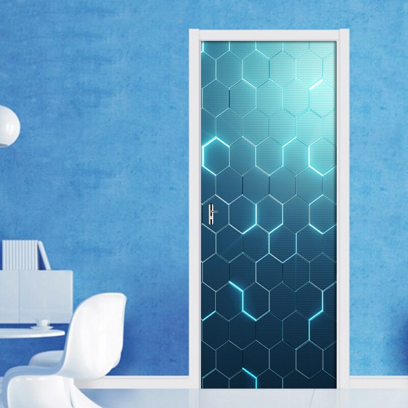 3D Door Sticker Geometric Glowing Graphics Mural W... – Grandado
