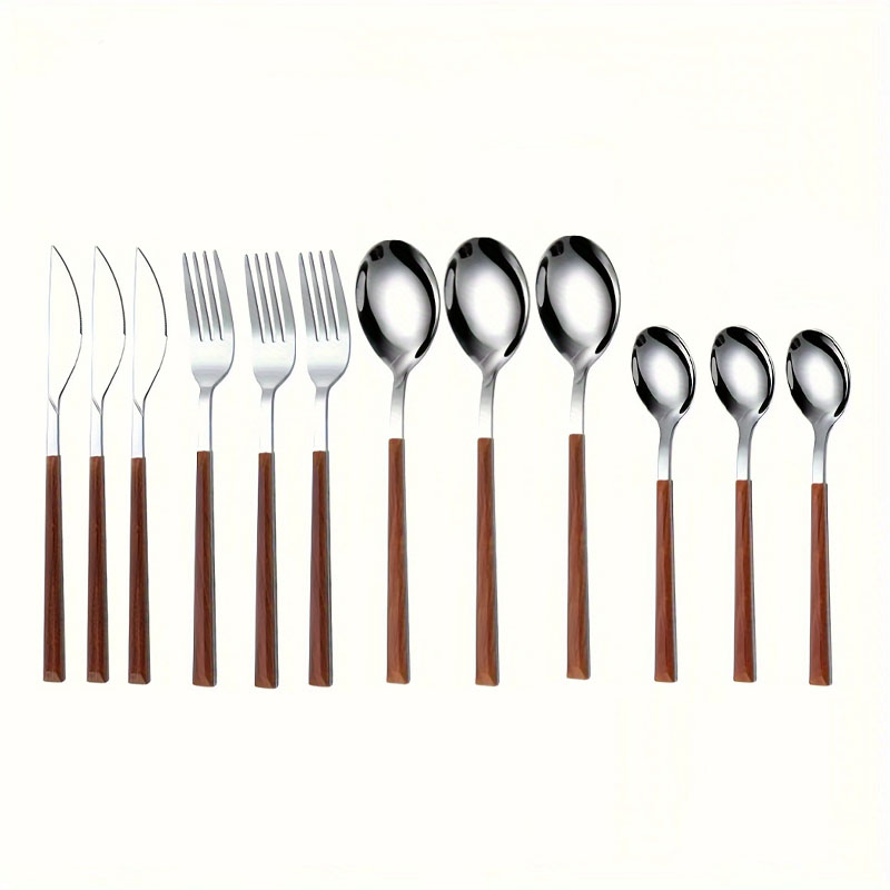 12 Piece Stainless Steel Cutlery Set with Wooden H... – Grandado