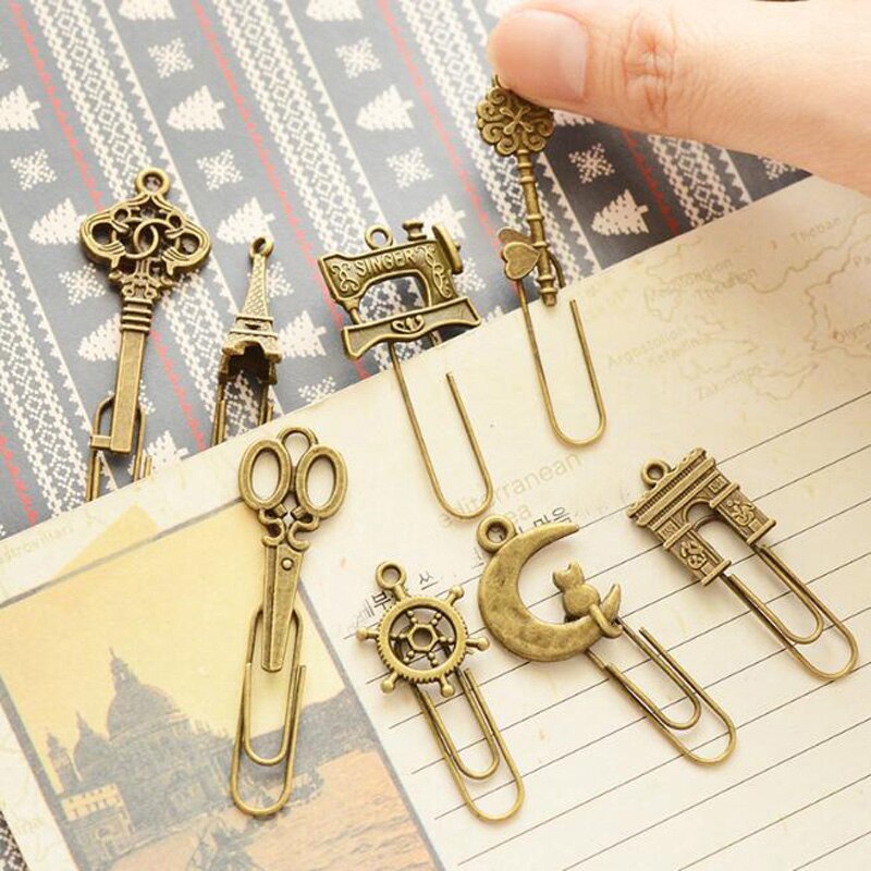 10 Piece/lot Cute Metal Bookmark Vintage Key Bookmarks Paper Clip For ...