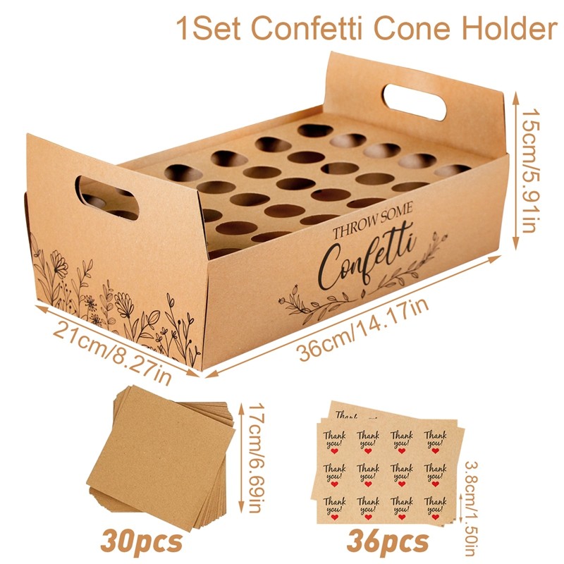 Wedding Kraft Paper Tray Confetti Cone Stand Box T... – Grandado