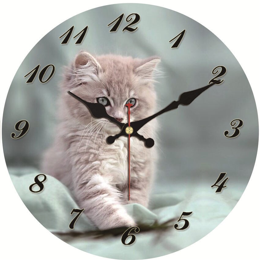 Vintage Wall Clock Cute Cat Large Silent For Livin... – Grandado