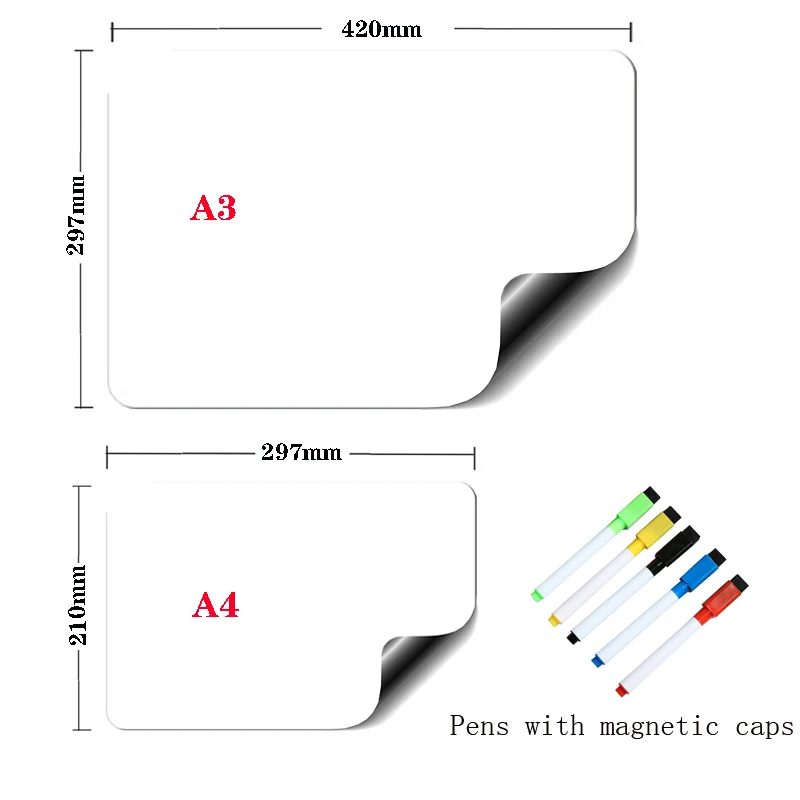 A3+A4 Magnetic Dry Erase Board Fridge Markers Whit... – Grandado