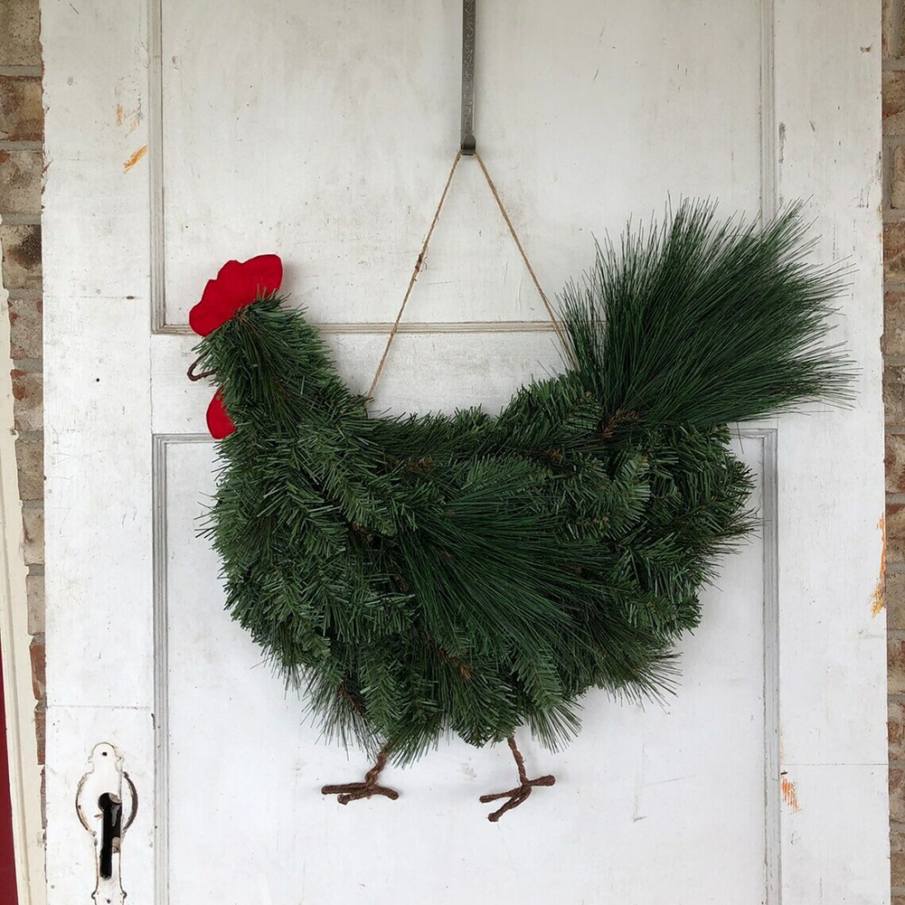 Christmas Wreath Xmas Rooster Chicken Wreath Green... – Grandado