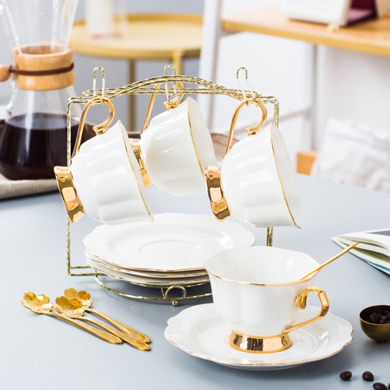 Hand-painted Golden Handle Tea Cup & Saucer se... – Grandado