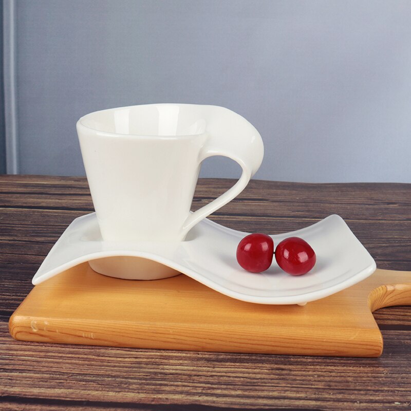 Simple White Porcelain Wave Ceramic Latte Coffee C... – Grandado