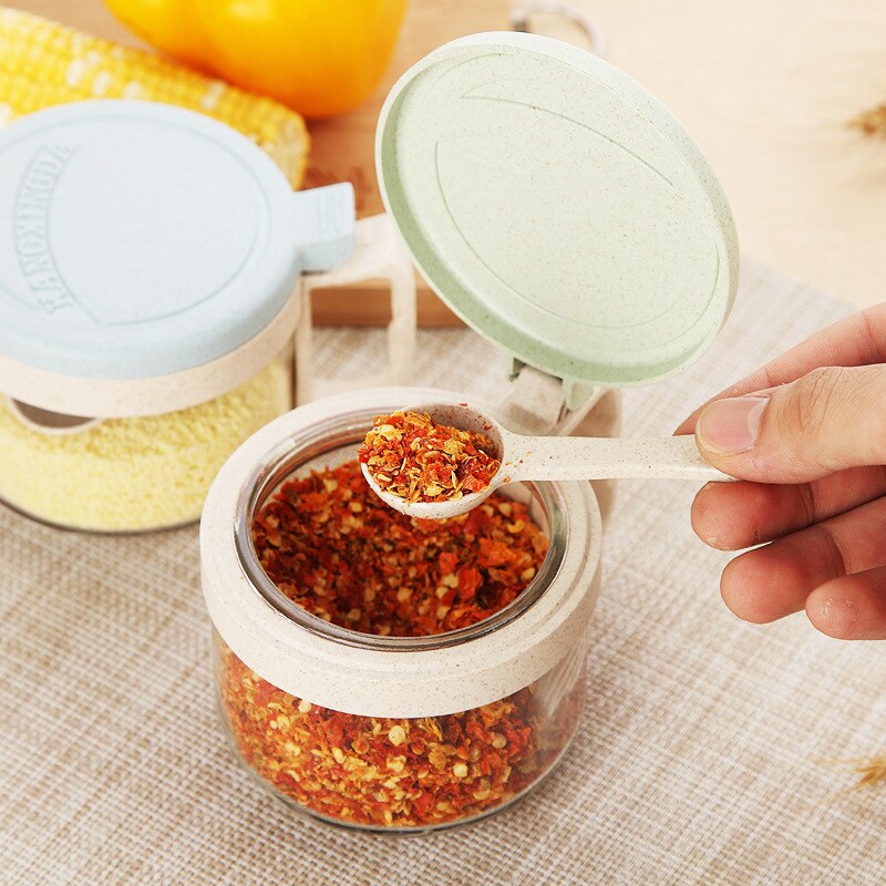 Wheat straw glass seasoning jar salt shaker season... – Grandado