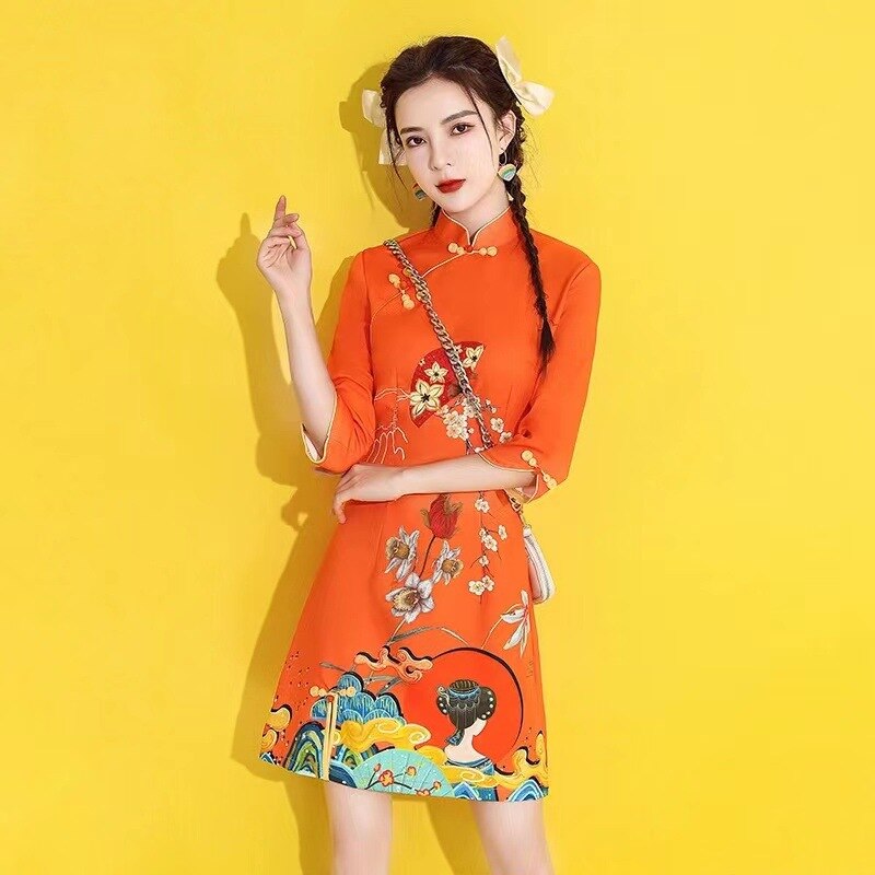 Cheongsam Chinese Traditional Dress Retro Short Ch Vicedeal