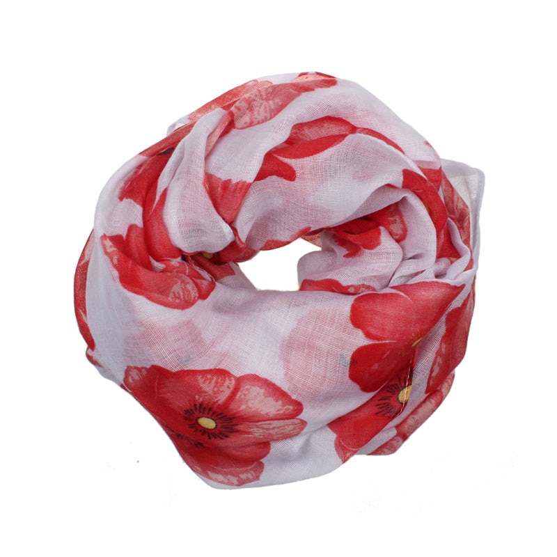 Red Poppy Print Long Scarf Flower Beach Wrap Ladie... – Grandado