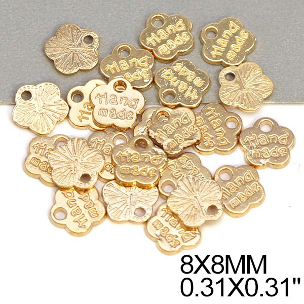 Gold Handmade Label Metal Tags Rectangle Oval Flow... – Grandado