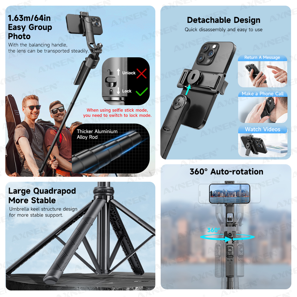 1630mm/64in c17 stativ selfie-stativ 360 ° automat... – Vicedeal