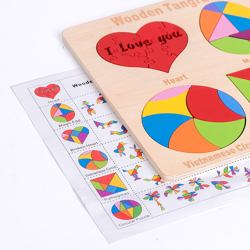 6 in 1 Wooden Tangram Jigsaw Puzzle Game Geometric... – Vicedeal