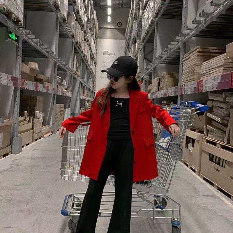 Spring Girls Red Blazer Long Sleeve Streetwear Jac... – Grandado