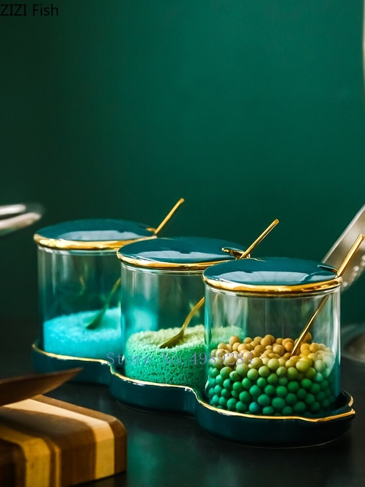 Keramische kruidenpot gradiënt smaragd lepel keuke... – Vicedeal