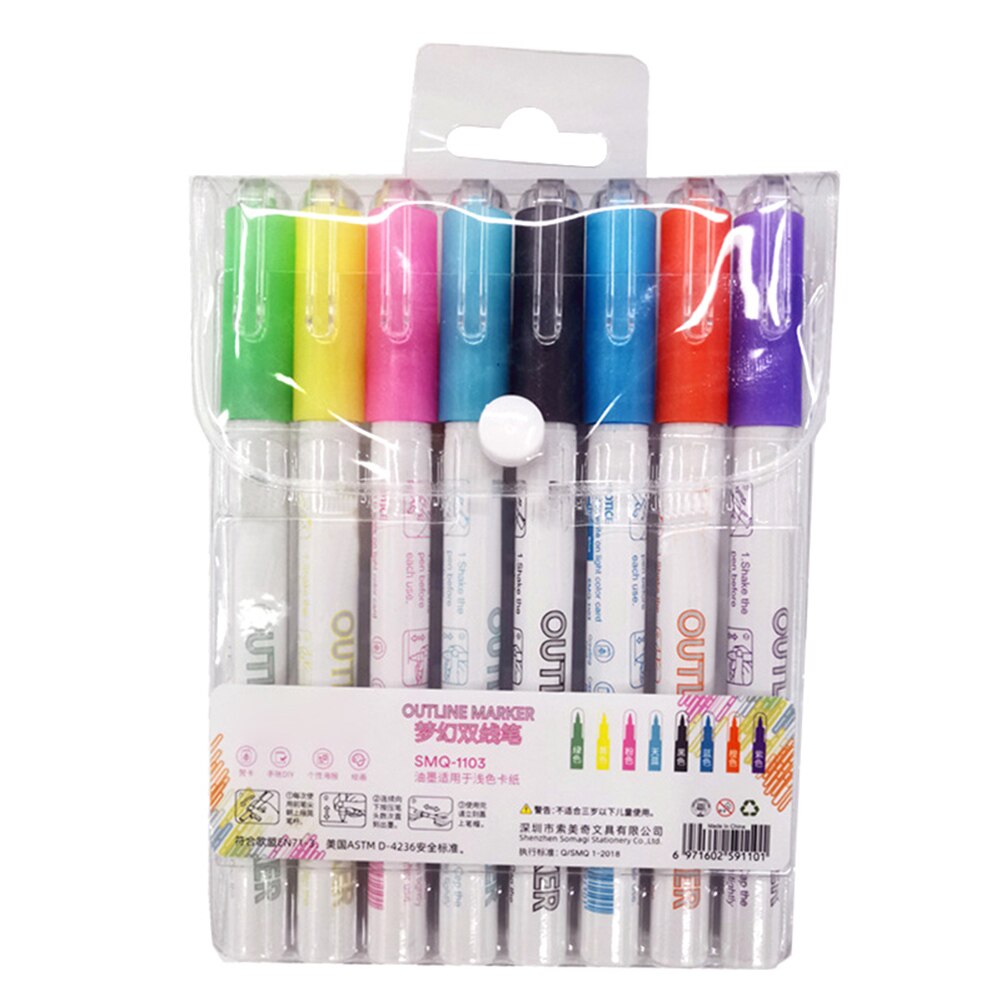 8 Color Double Line Outline Pen Double Colors Mark... – Grandado
