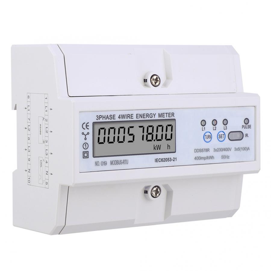3 Phase 4 Wire Digital LCD KWH Meter DIN Rail Watt... – Grandado