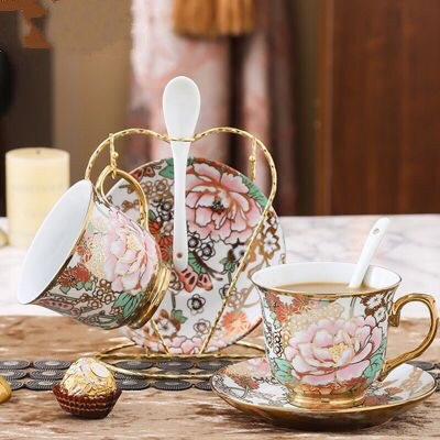 4 st/set lyx porslin ben vintage guld kaffekopp up... – Grandado