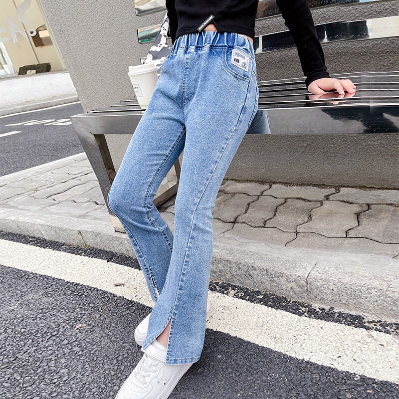 Girls Flare Jeans Spring Casual Elasticated Bottom... – Grandado