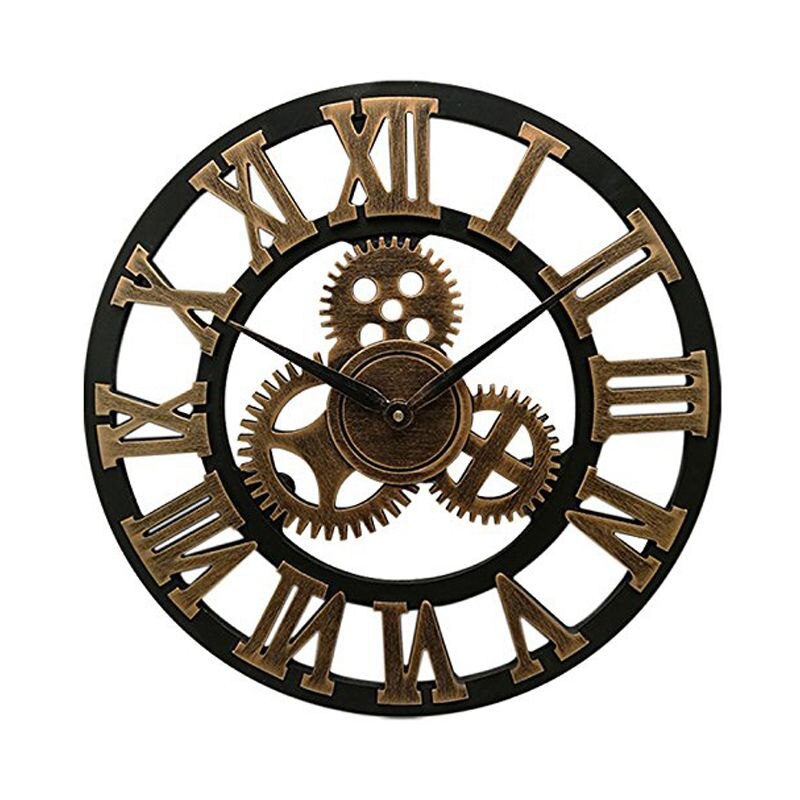 16 inch Big Size Rustic Wall Clock with Gear Decor... – Grandado