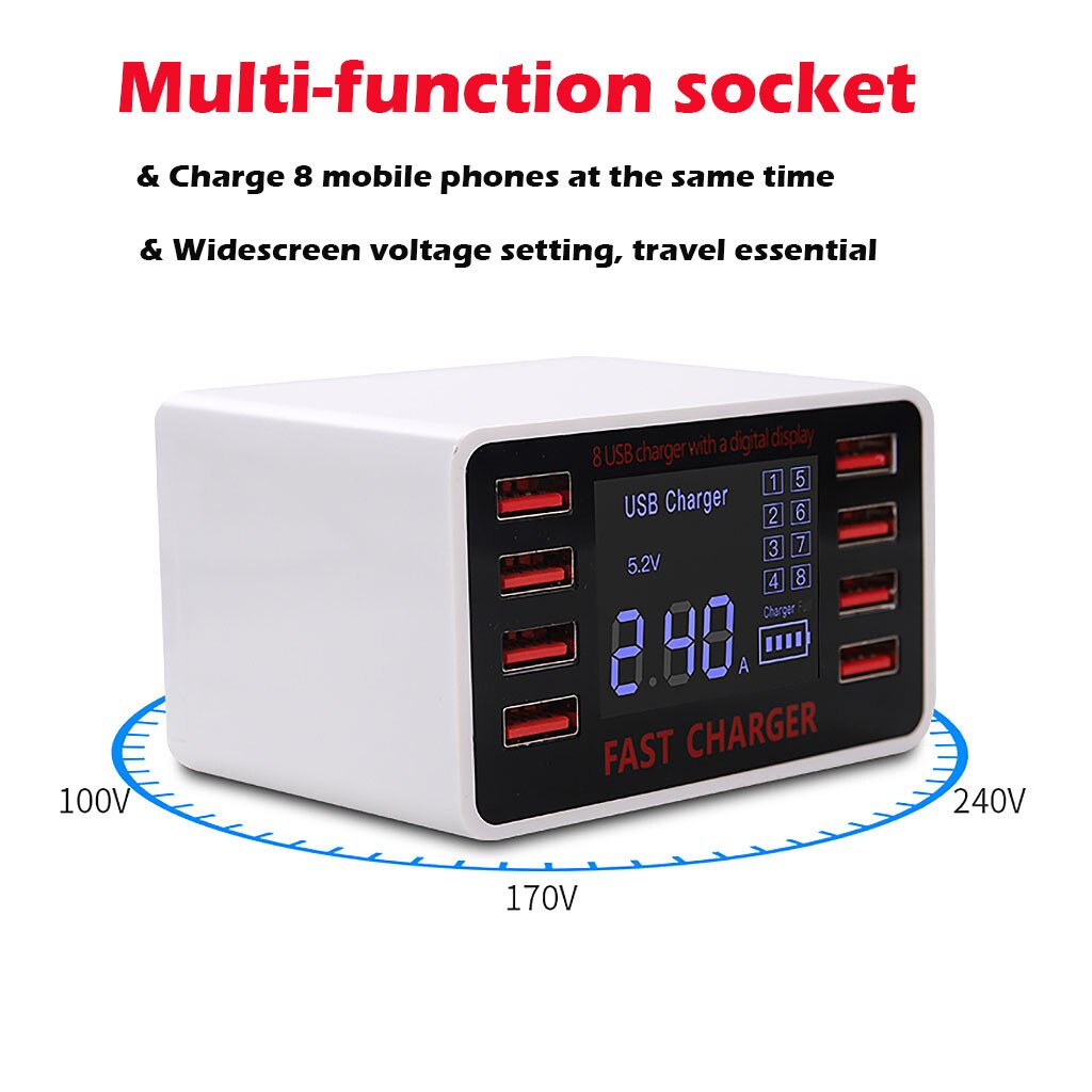 40W Multi USB 8-Poort Smart Fast Charger 3.0 Usb-p... – Vicedeal