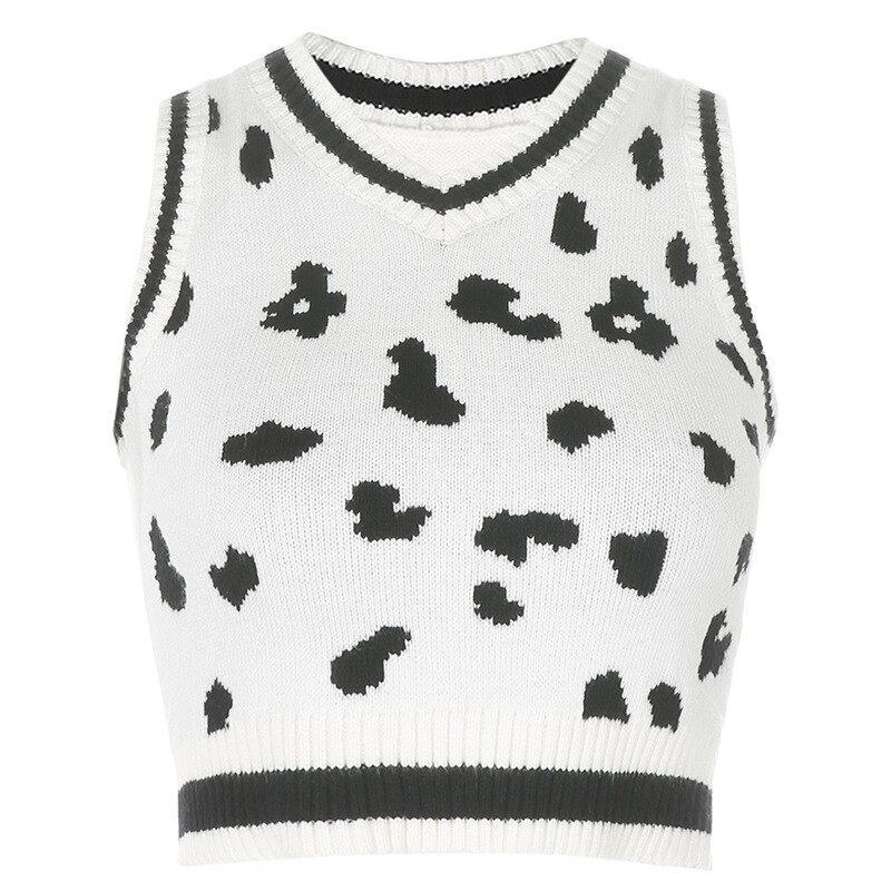 Cow Print Sleeveless Sweater Vest School Korean Sw... – Grandado